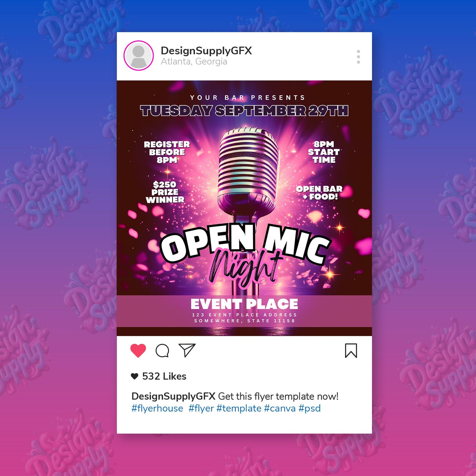 Open Mic Night Flyer Template: Karaoke Event, Social Media Post (canva ...
