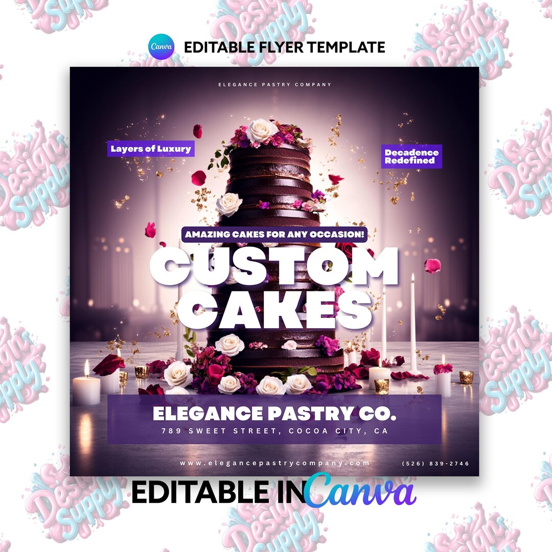 Custom Cakes Bakery Flyer Template: Editable Canva Design - Etsy
