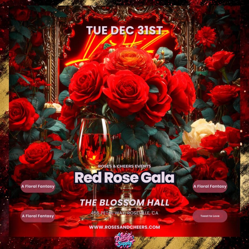 Red Rose Gala Flyer Template: Elegant Floral Canva Invitation (editable ...