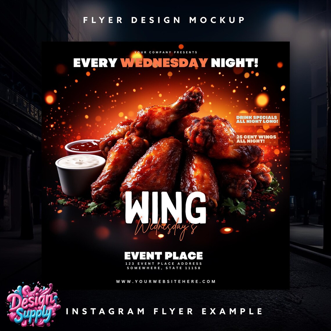 Wing Wednesday Canva Template: Urban Party Flyer - Etsy