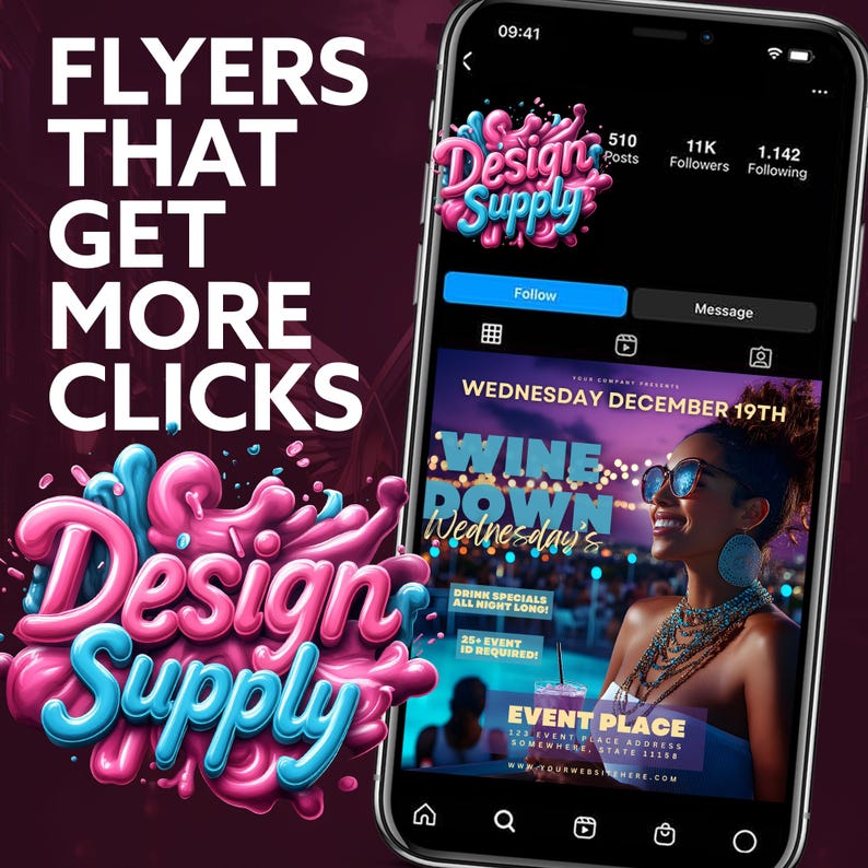 Wine Down Wednesday Flyer: Editable Canva Template (digital Download ...