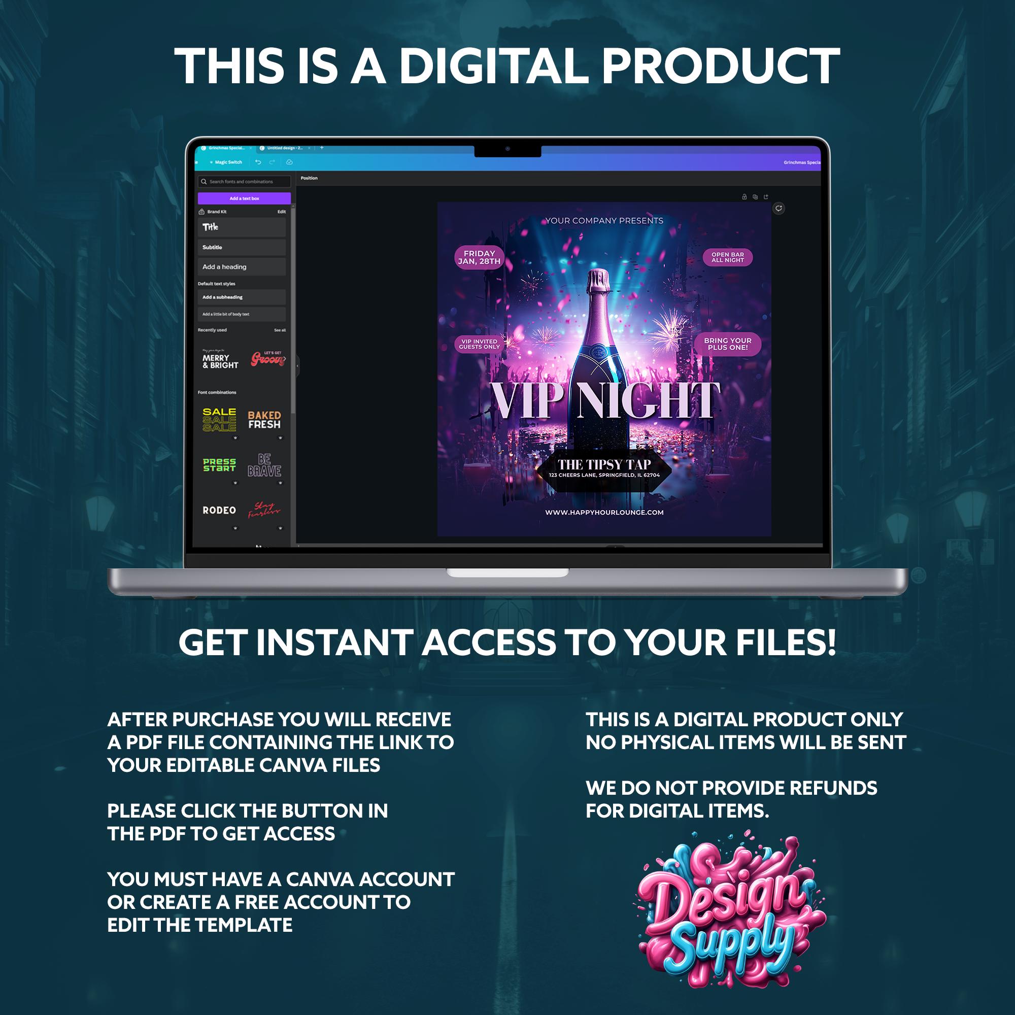 VIP Night Flyer Canva Template: Editable Club Party Design (digital ...