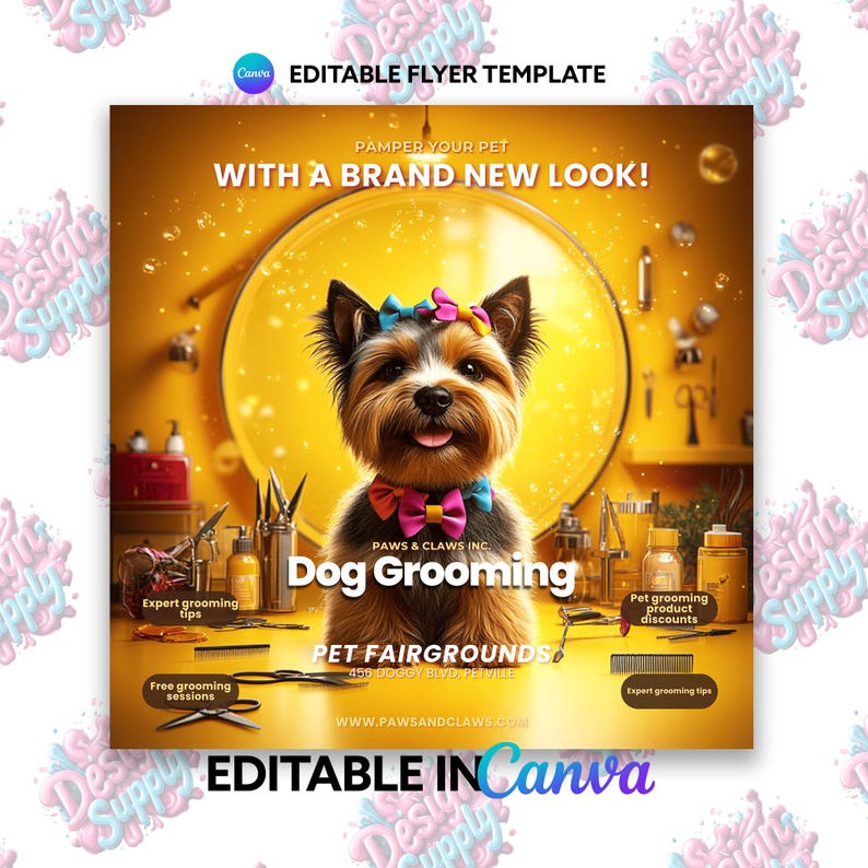 Dog Grooming Flyer Template | Editable Canva Design for Pet Grooming ...