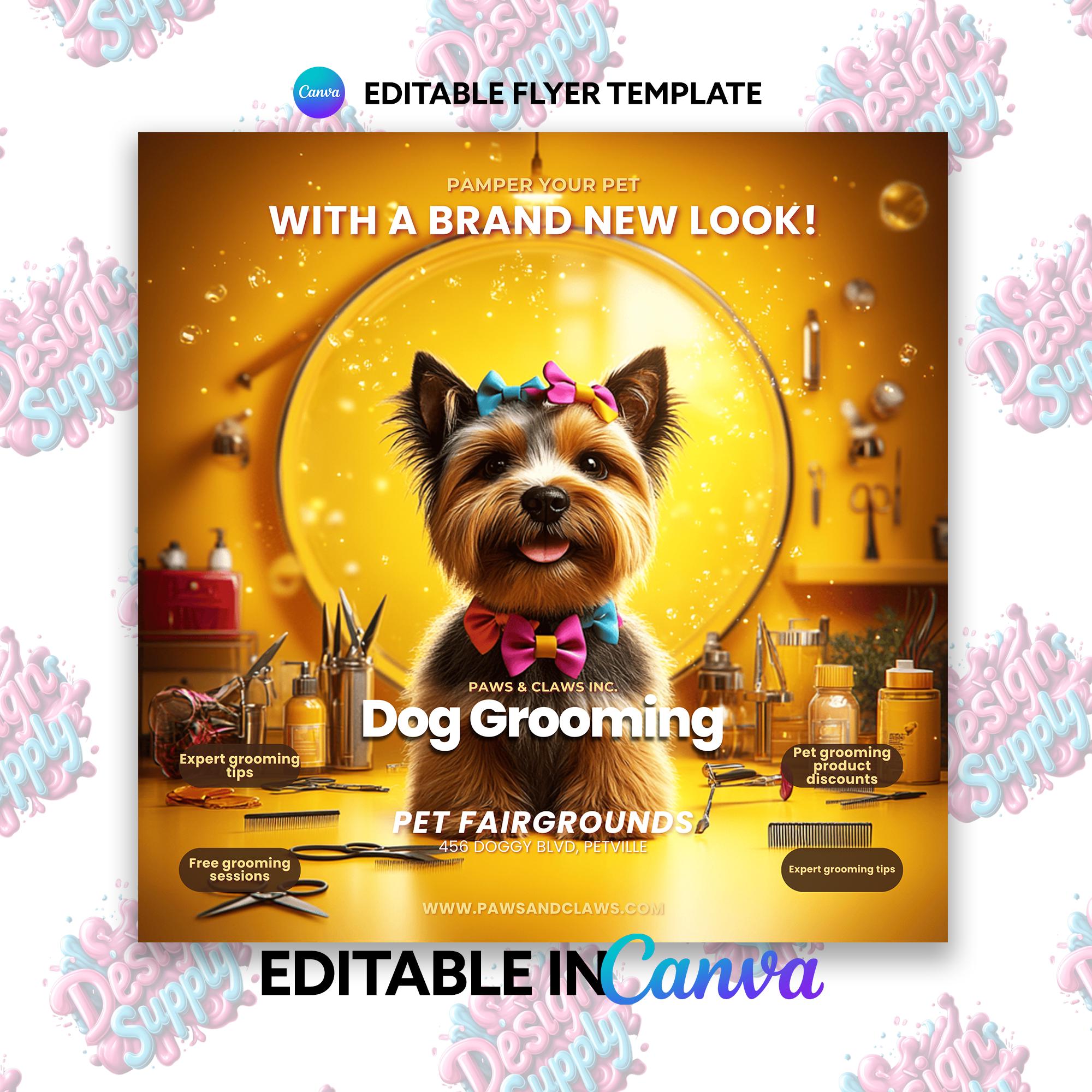 Dog Grooming Flyer Template | Editable Canva Design for Pet Grooming ...