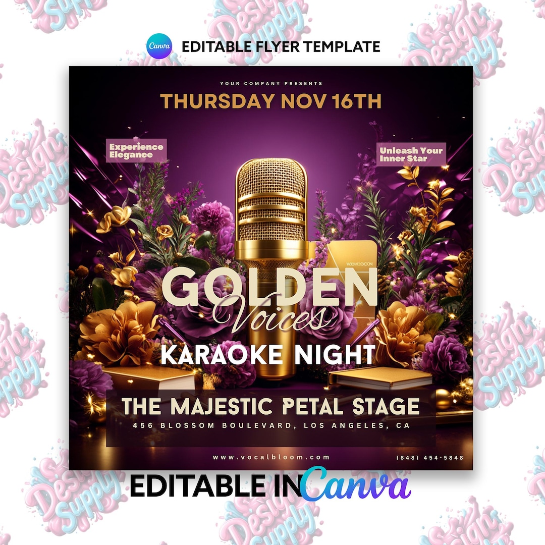 Golden Voice Karaoke Night Flyer: Editable Canva Template - Etsy