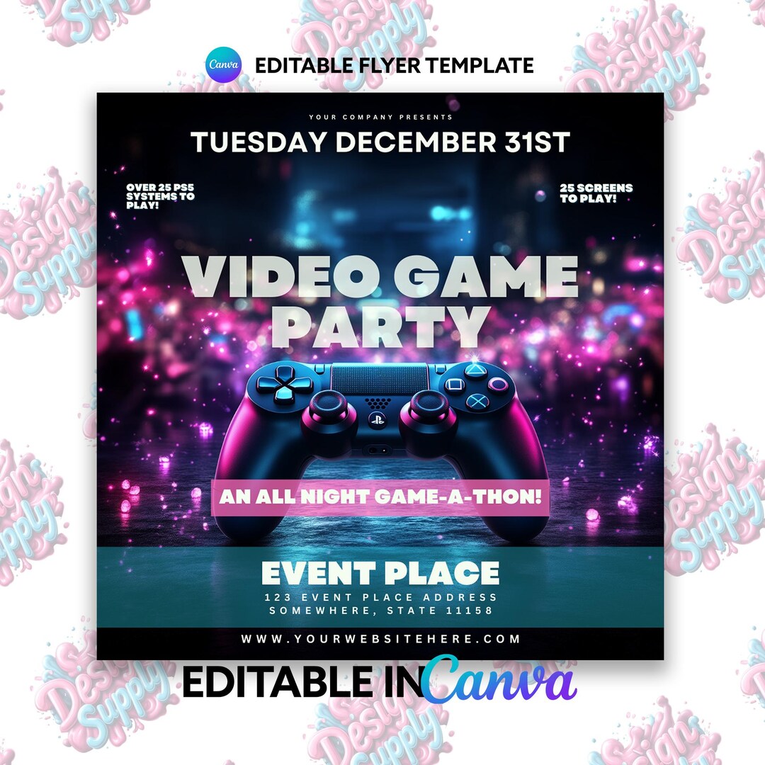 Video Game Party Flyer Template: Editable Canva Design - Etsy