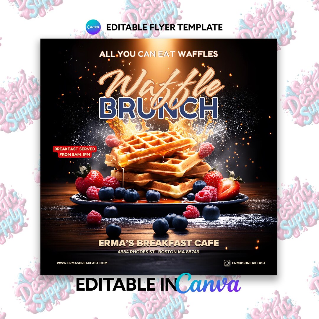 Waffle Brunch Flyer: Editable Breakfast Event Canva Template - Etsy