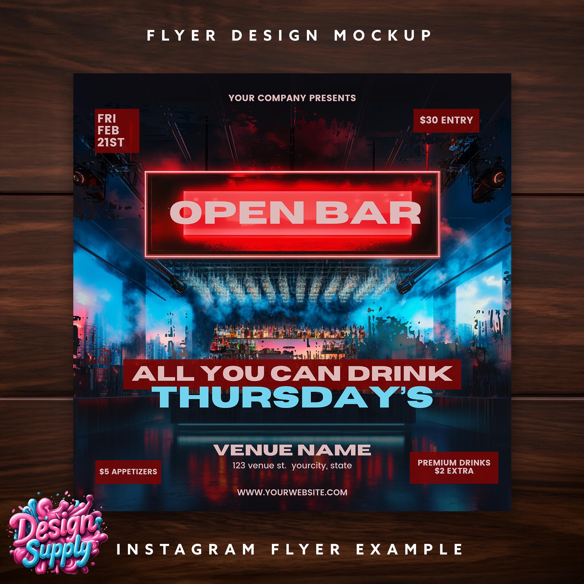 Open Bar Flyer Template | Editable Flyer Design | Party, Club, Festival ...