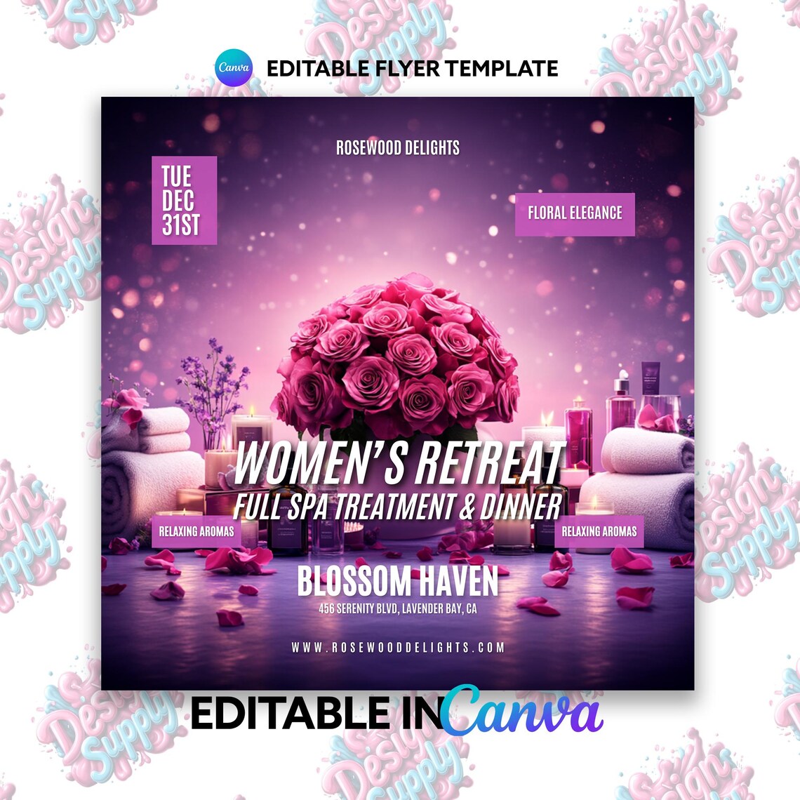 Womens Retreat Spa Flyer Template | Editable Canva Template for Spa ...