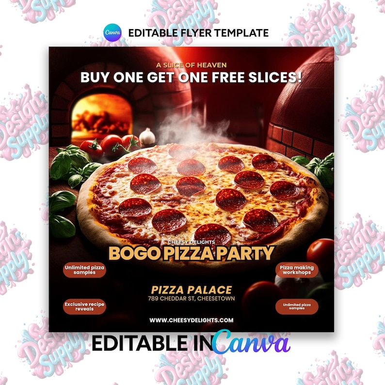 Pizza Flyer Template | Editable Canva Design for Pizza Event Promo ...