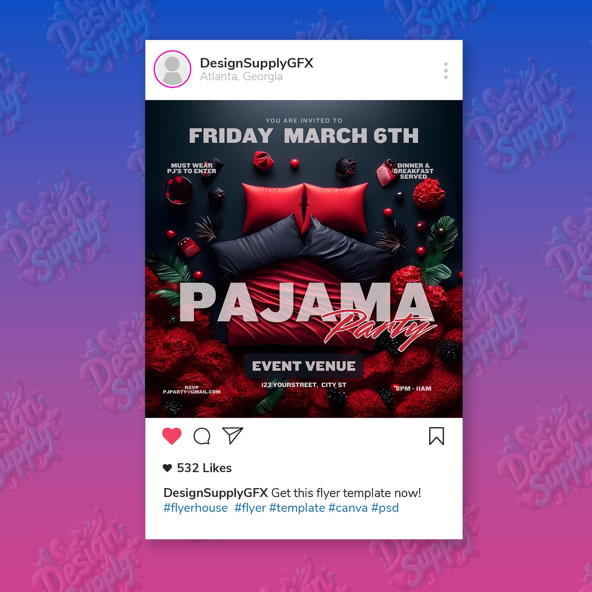 Red & Black Pajama Party Flyer: Editable Canva Template (digital ...