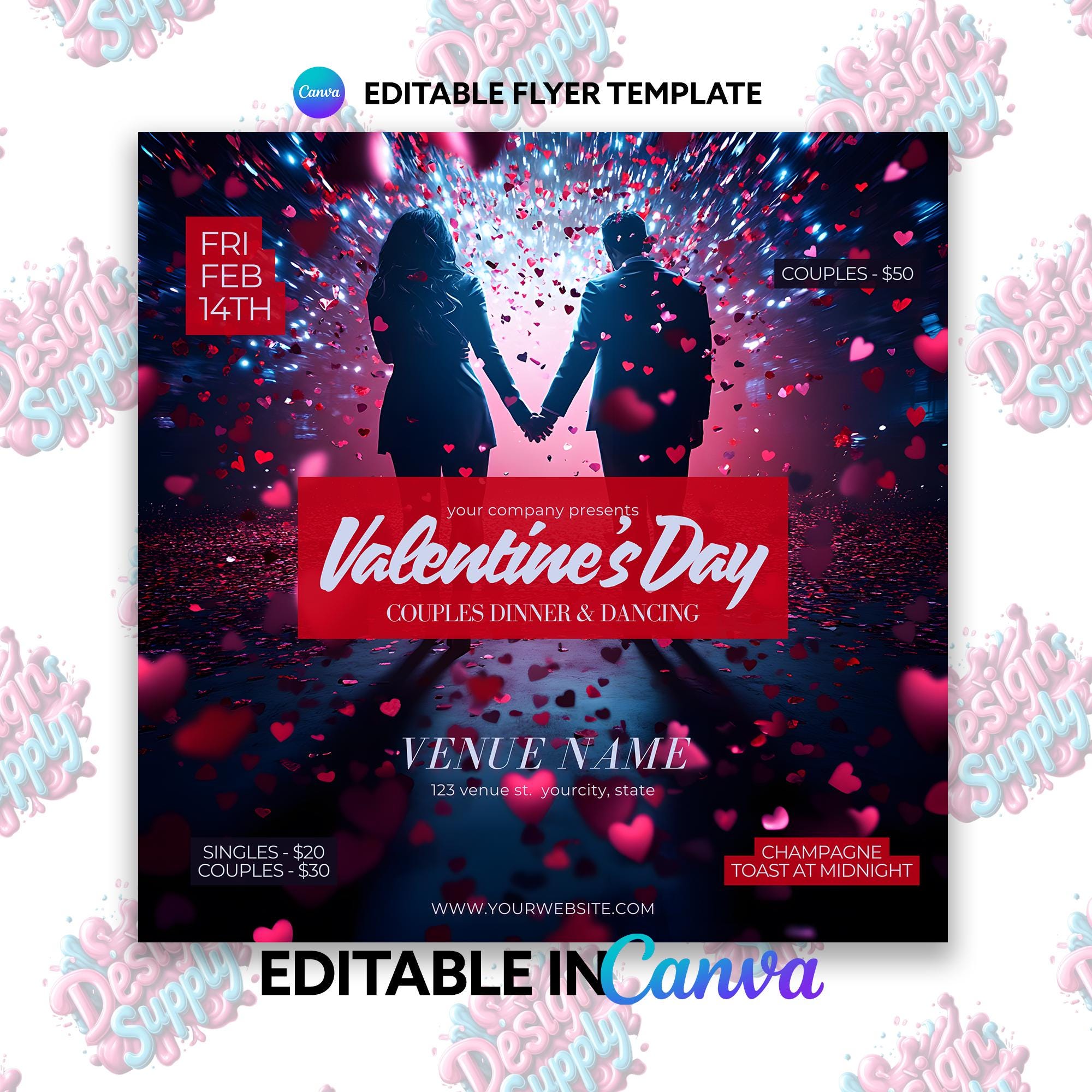 Valentine's Day Couples Party Flyer: Editable Canva Template (digital ...