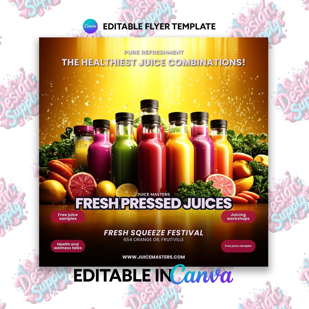 Fresh Pressed Juice Bar Flyer Template | Editable Canva Design for ...