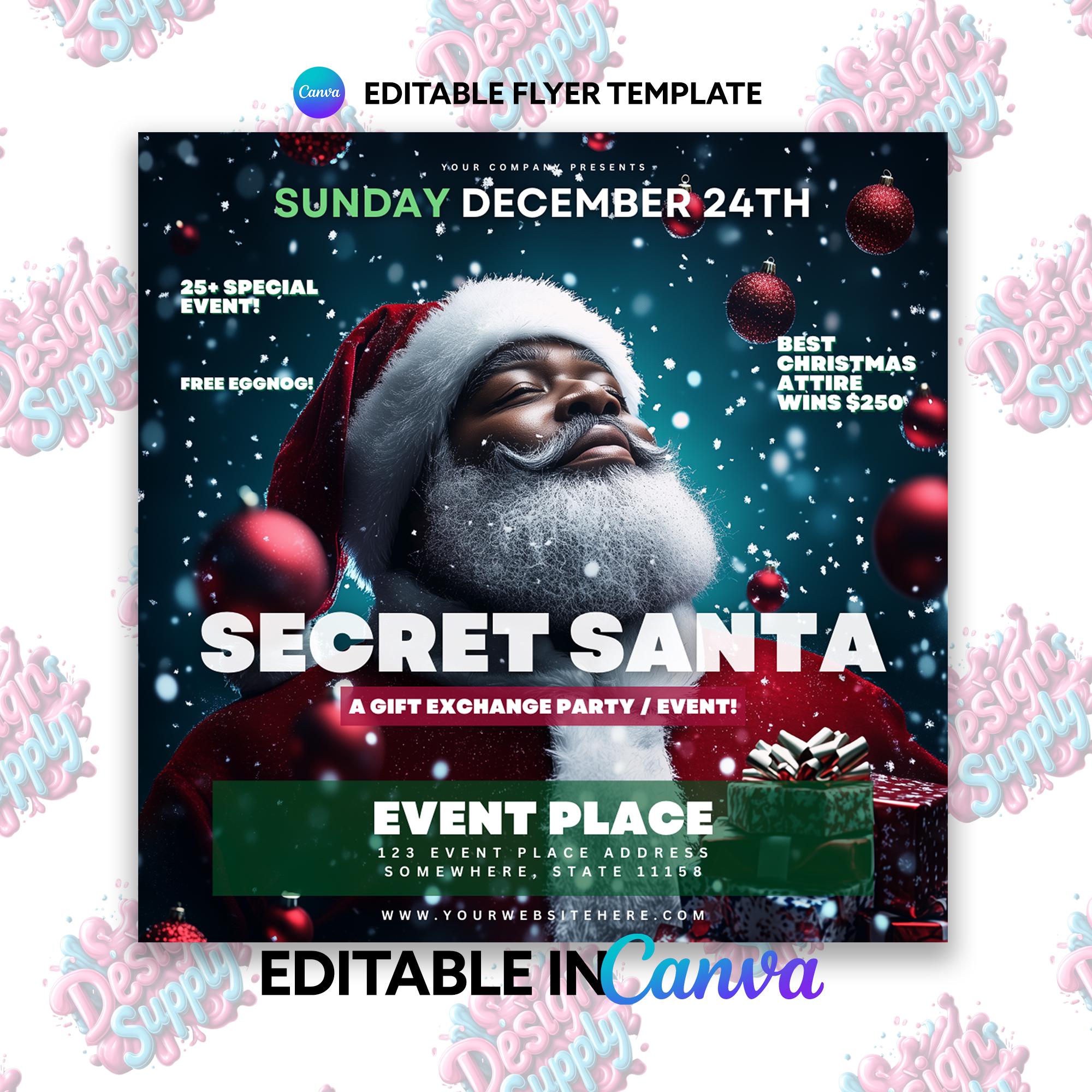 Secret Santa Party Flyer Canva Template Promotional Flyer Event Flyer ...