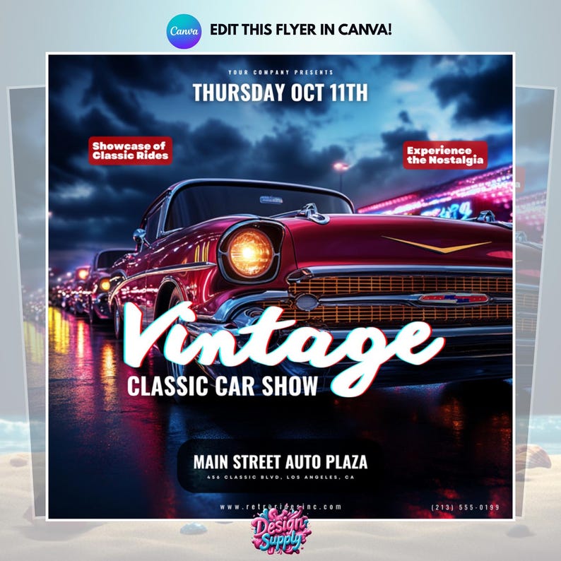 Vintage Car Show Flyer: Editable Retro Automotive Event Template (canva ...