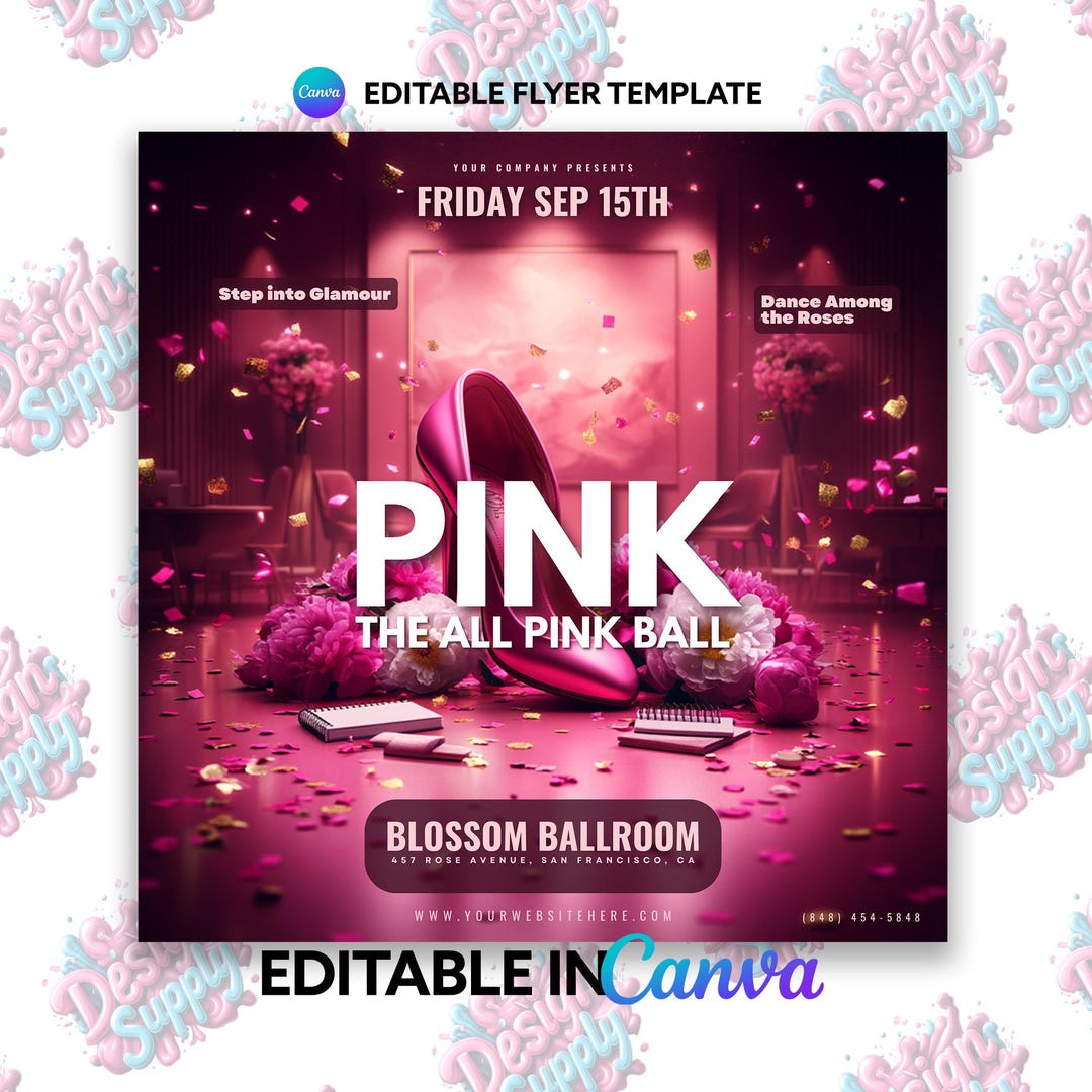 Pink Gala Flyer Template | Editable Canva Design for Formal Event ...