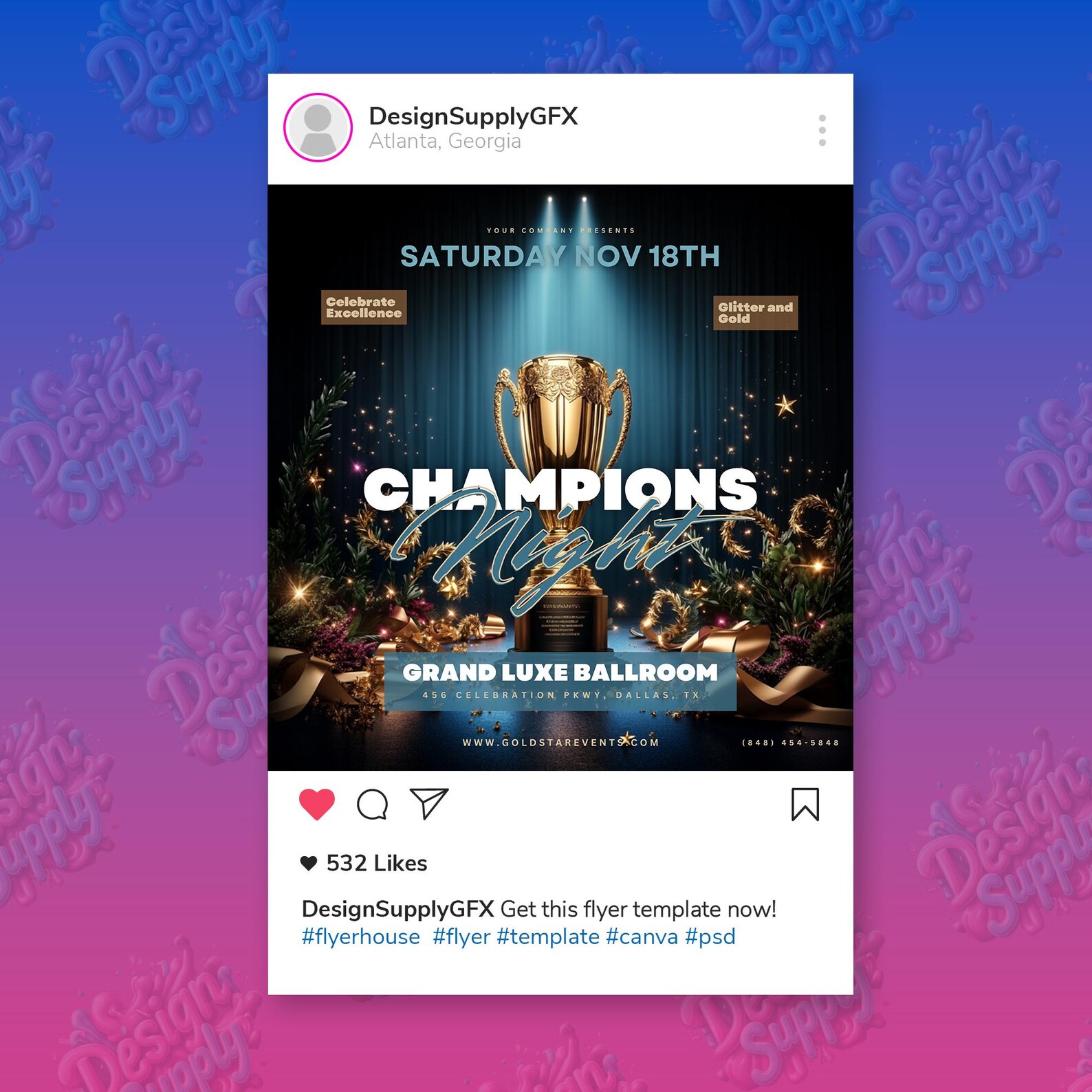 Champions Night Gala Flyer Template: Editable Canva Event Invitation - Etsy