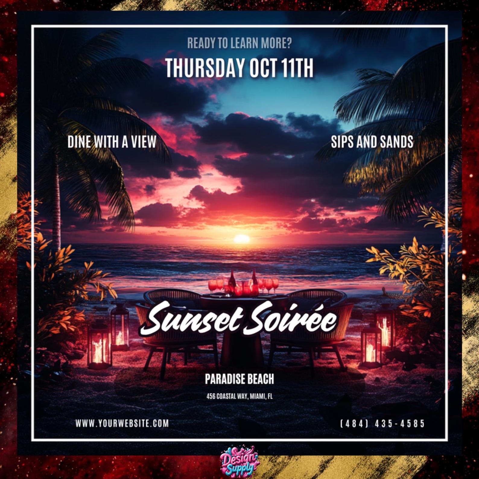 Sunset Soirée Flyer Template: Editable Canva Template for Beach Event ...