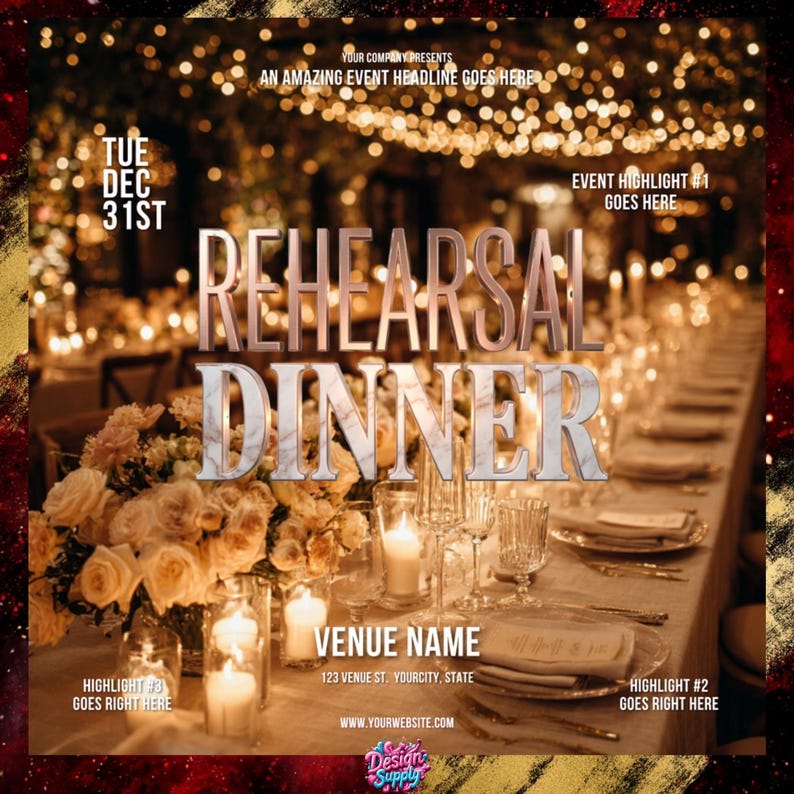 Rehearsal Dinner Flyer Template | Elegant Wedding Reception Style ...