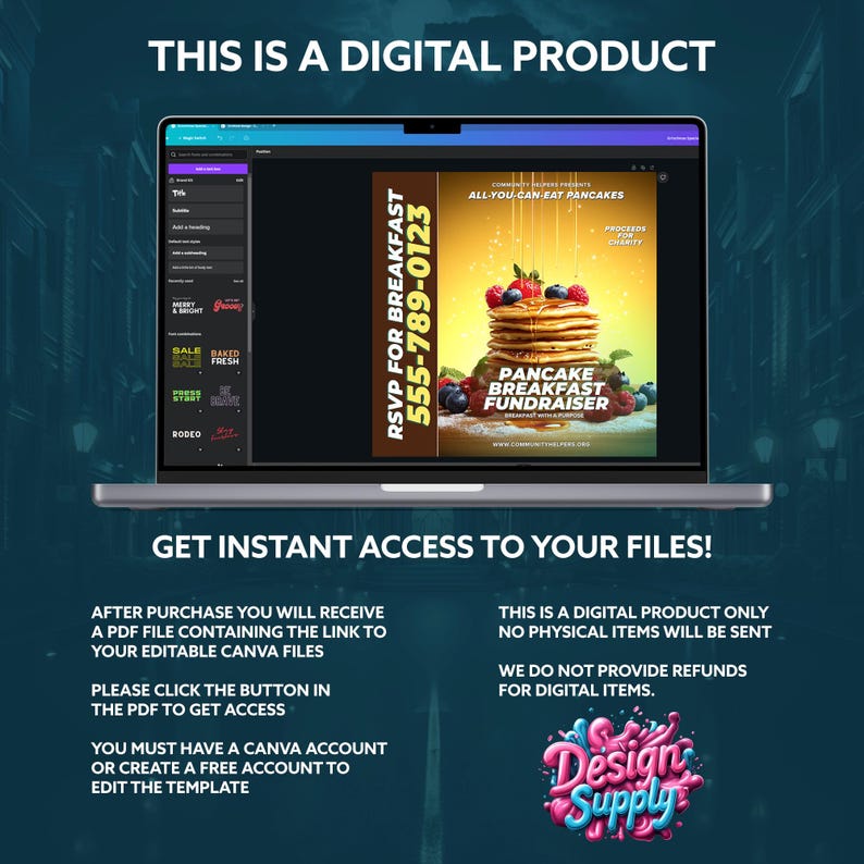 Pancake Breakfast Flyer Template | Editable Canva Fundraiser Invitation ...