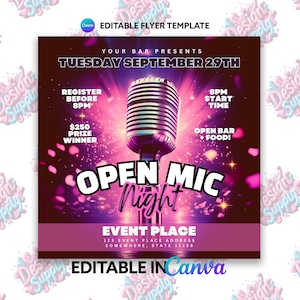 Open Mic Night Flyer Template: Karaoke Event, Social Media Post (canva ...