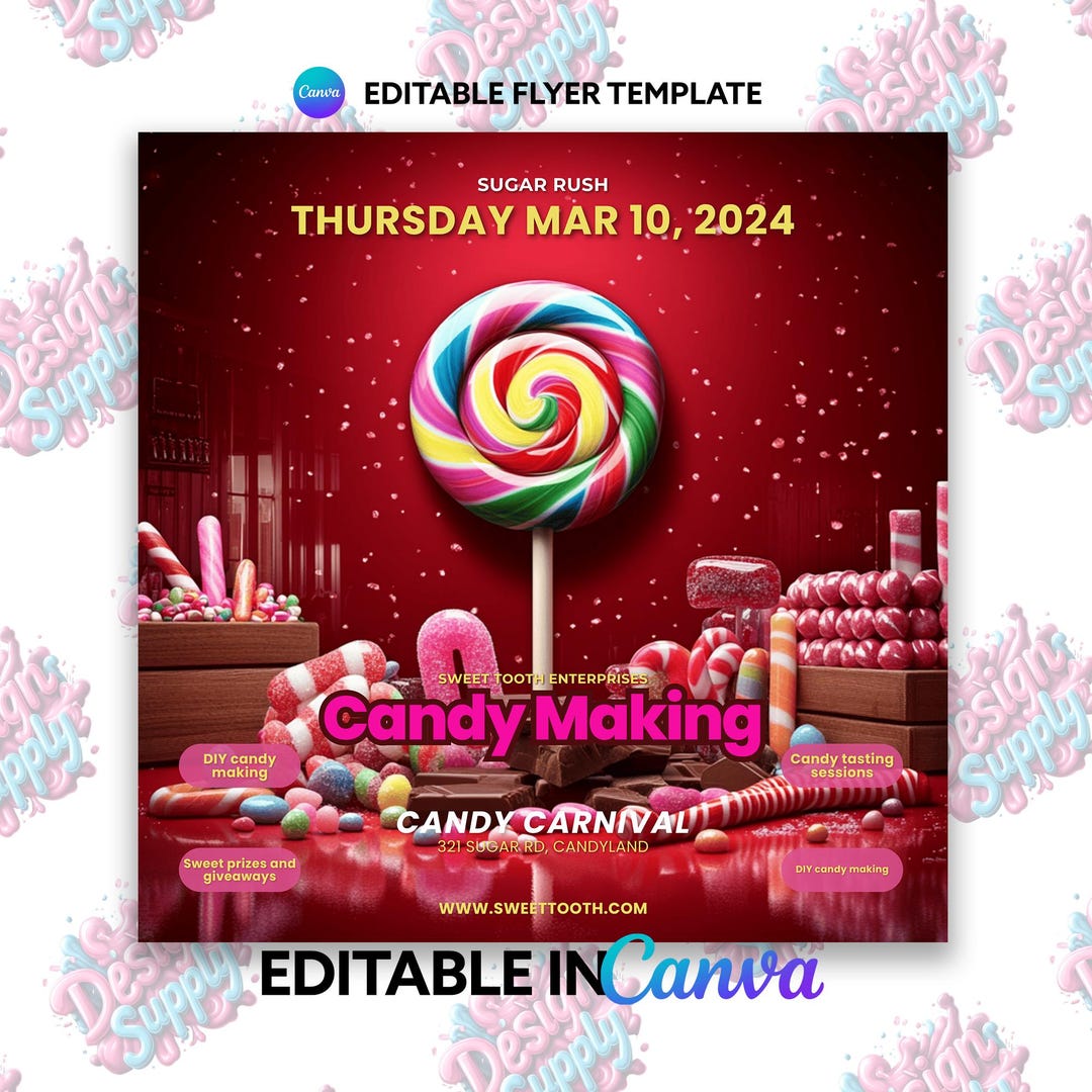 Candy Shop Event Flyer Template: Editable Canva Design - Etsy