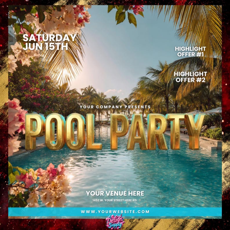 Pool Party Flyer Template | Editable Pool Party Flyer Canva | Summer ...