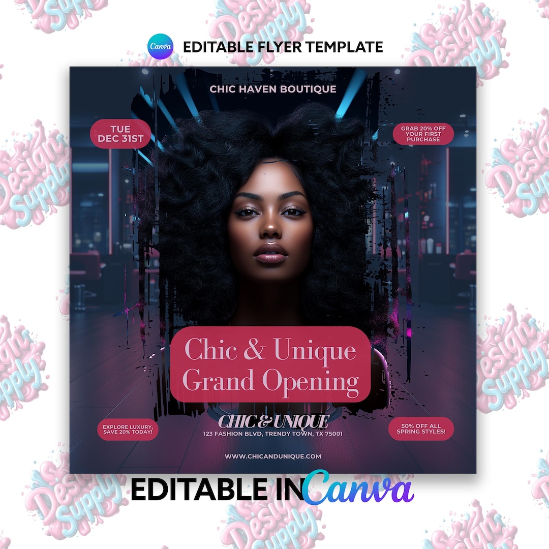 Editable Hair Salon Flyer Template: Chic Promotion (canva) - Etsy