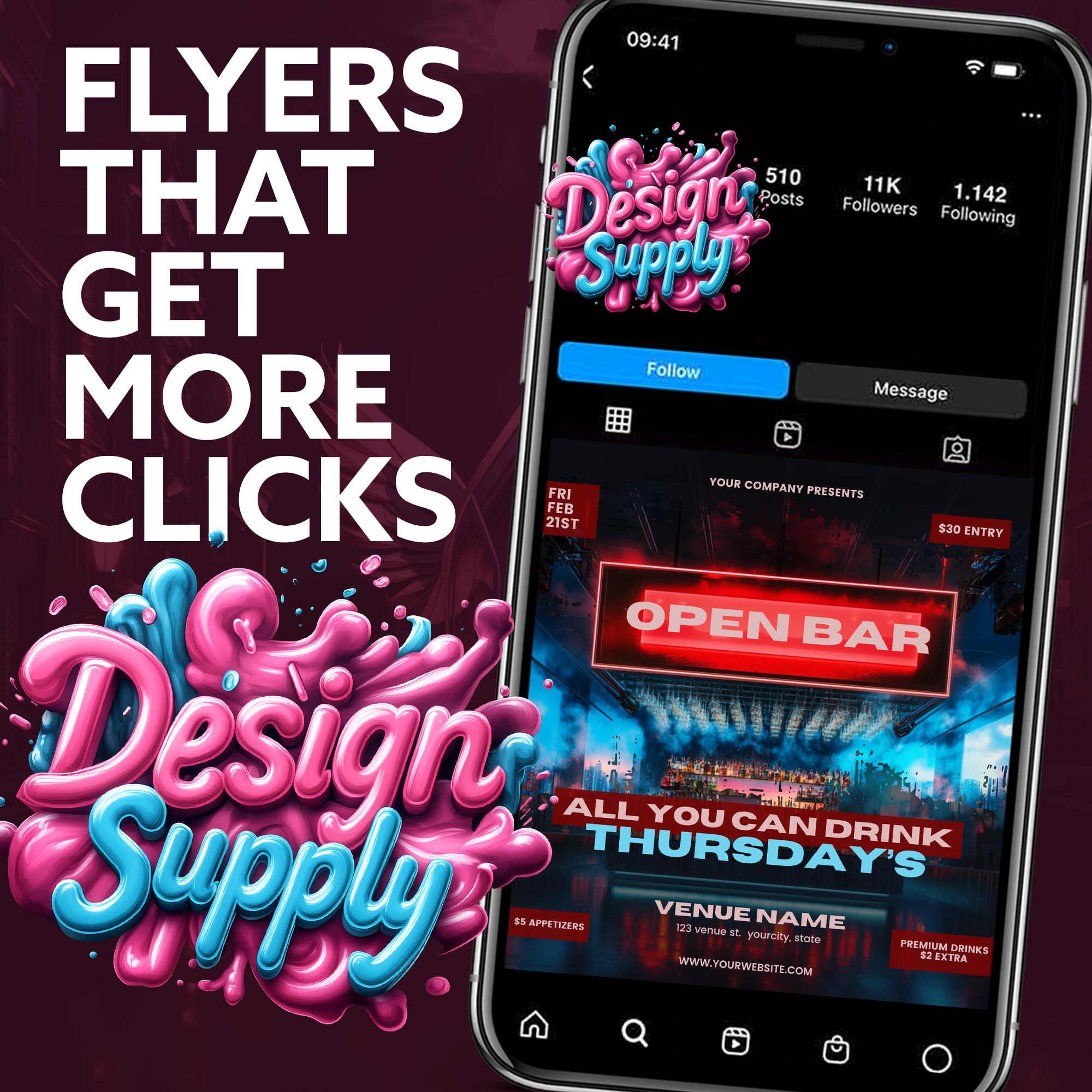 Open Bar Flyer Template | Editable Flyer Design | Party, Club, Festival ...