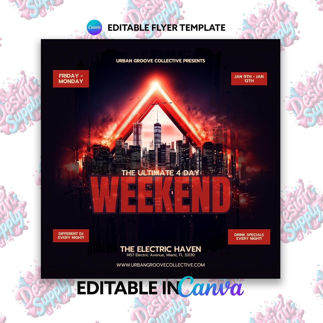 Ultimate 4 Day Weekend Canva Template | Editable Party Flyer | Club ...