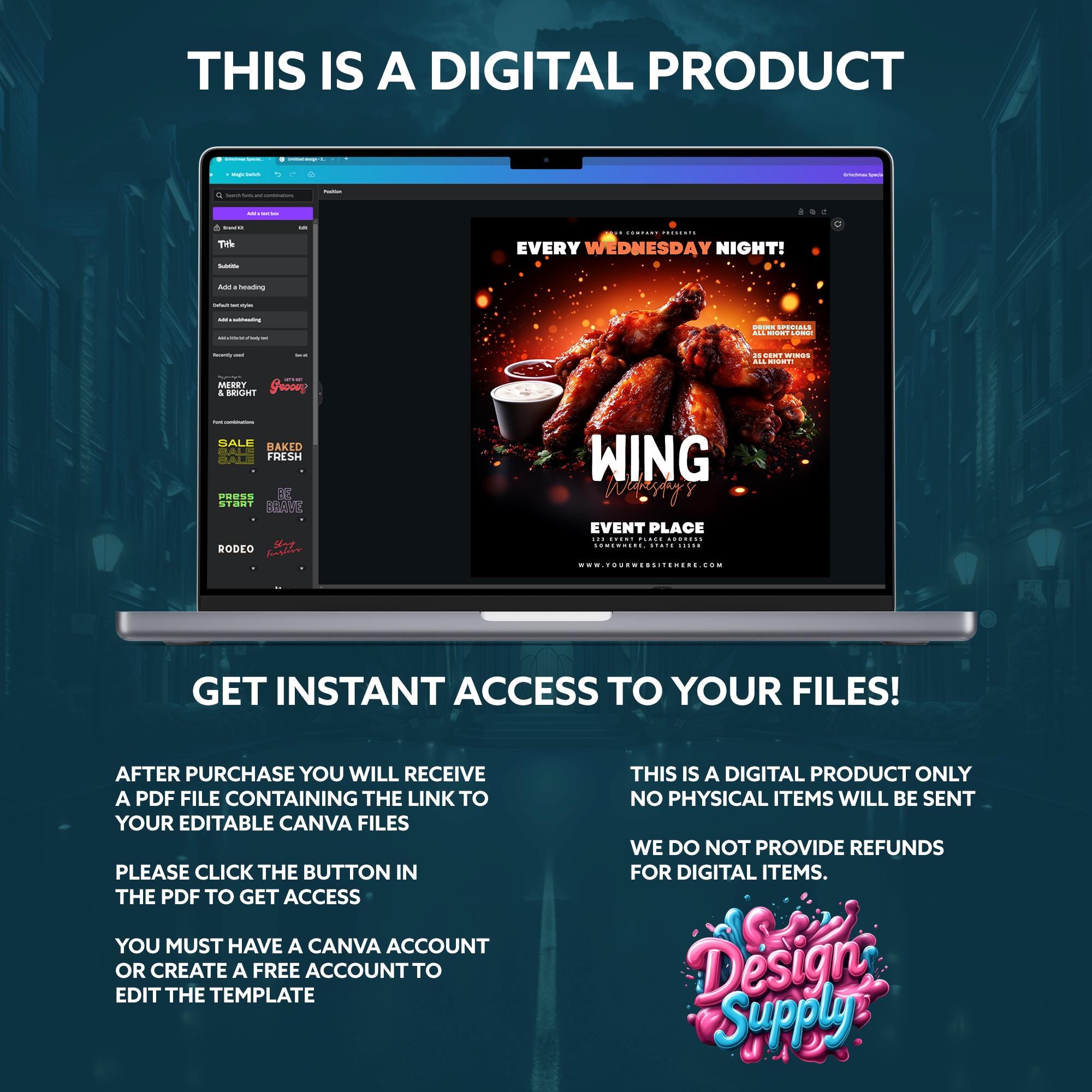 Wing Wednesday Canva Template: Urban Party Flyer - Etsy