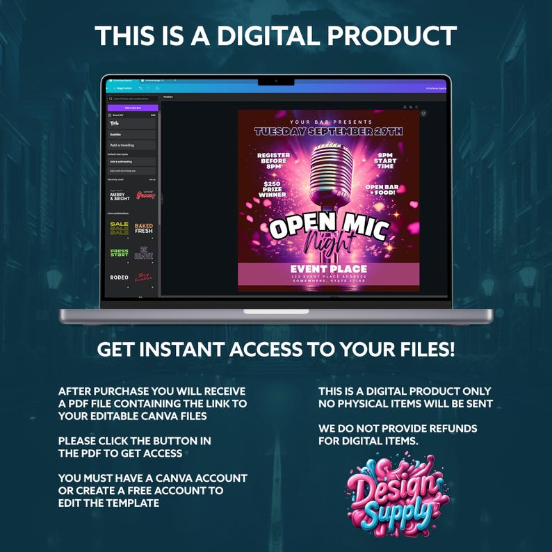 Open Mic Night Flyer Template: Karaoke Event, Social Media Post (canva ...