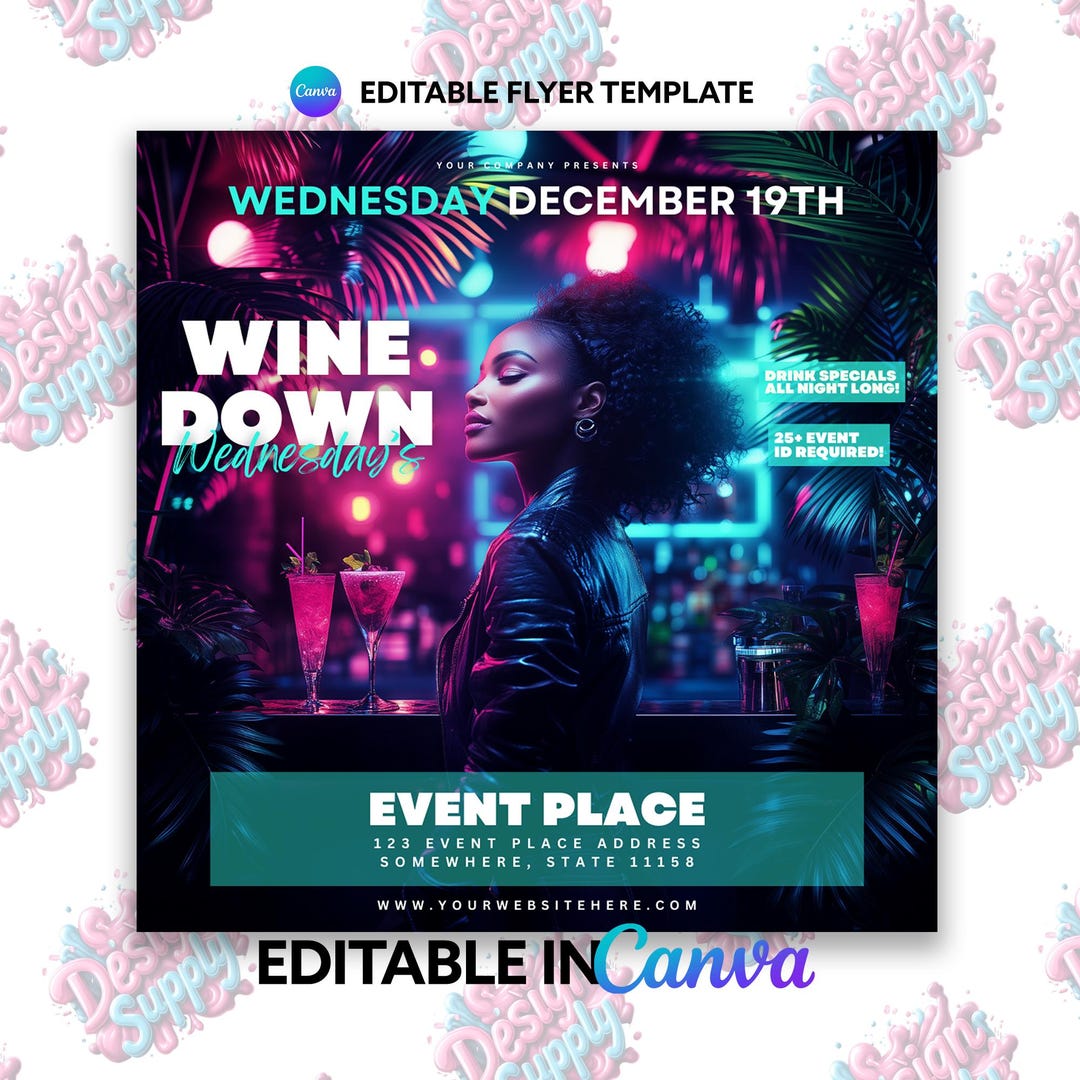 Wine Down Wednesday Flyer | Urban Party Flyer Canva Template | Event ...