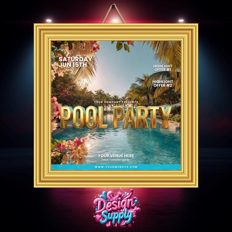 Pool Party Flyer Template | Editable Pool Party Flyer Canva | Summer ...