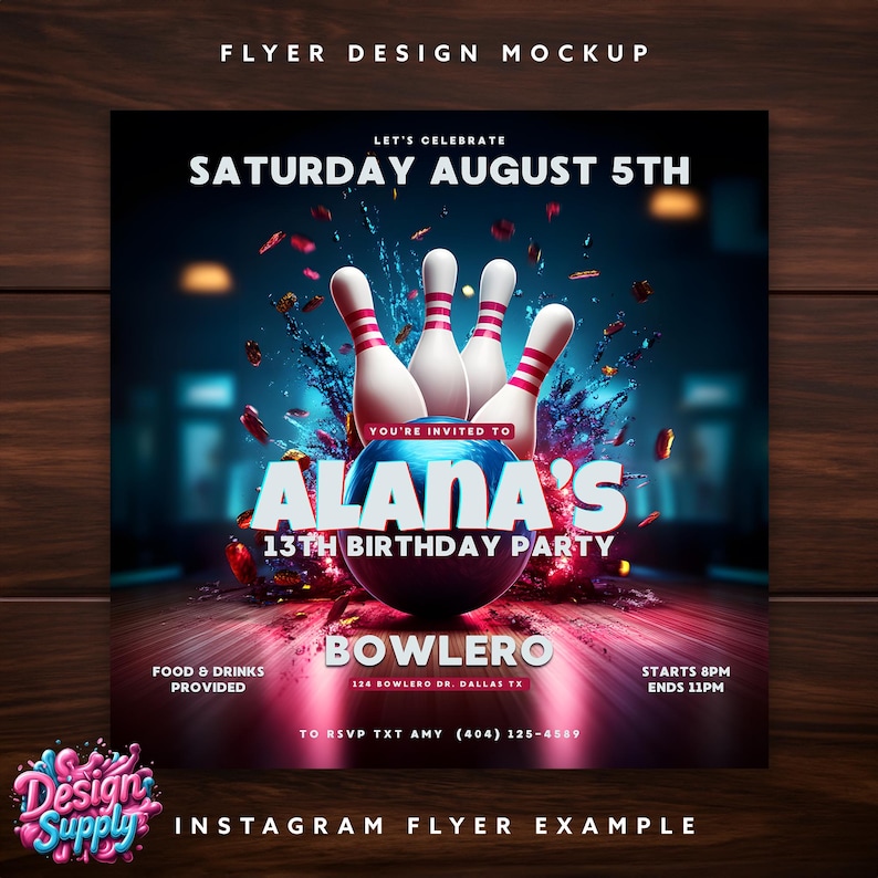 Neon Bowling Party Invitation Template: Editable Canva Flyer (digital ...