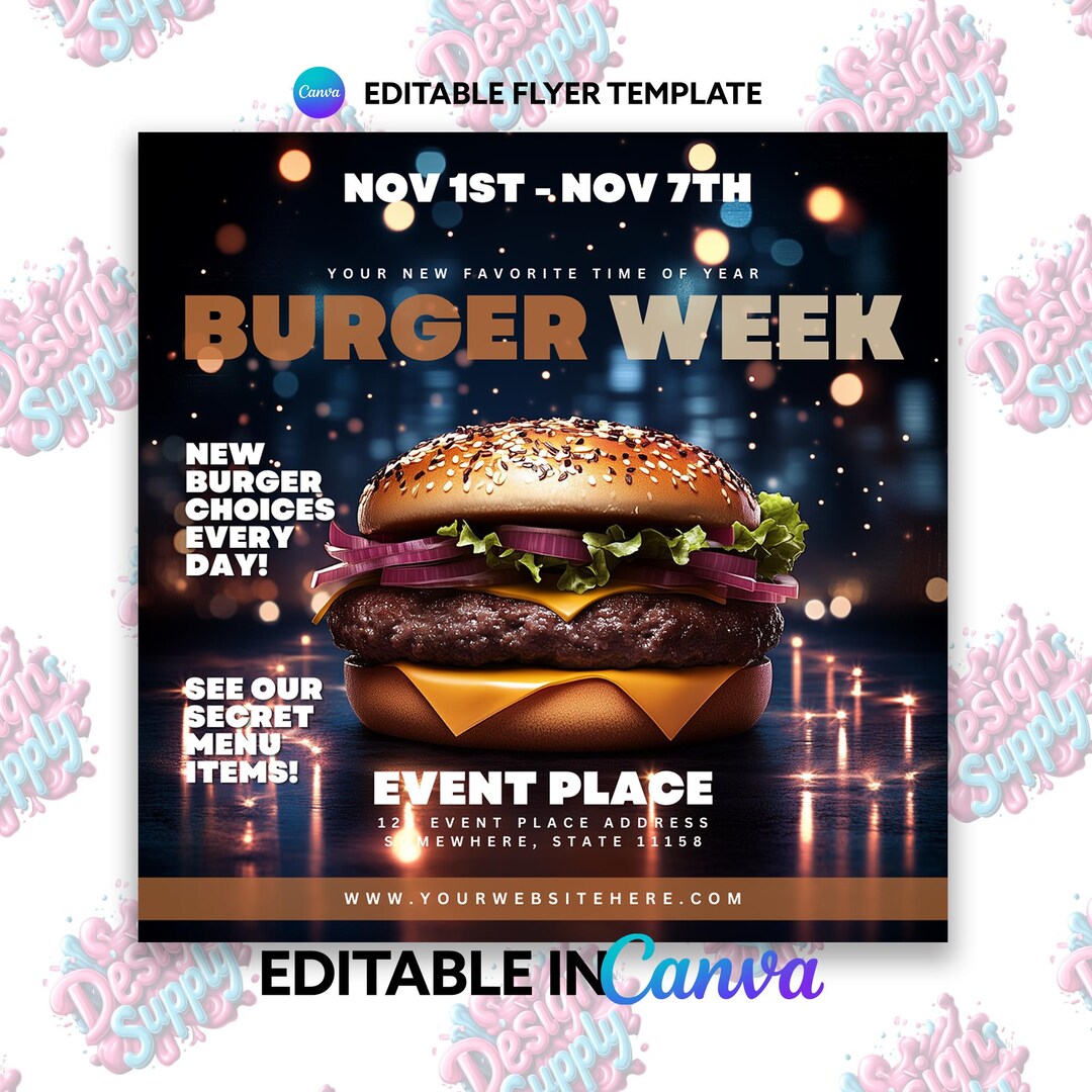 Burger Week Food Flyer Canva Template | Event Flyer Editable ...