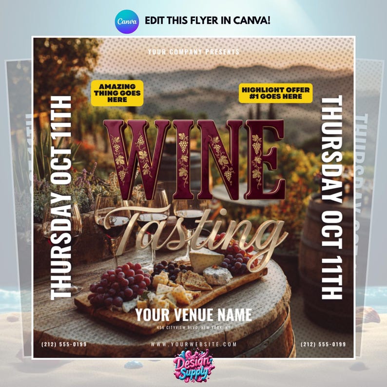 Wine Tasting Flyer Template | Rustic Winery Poster Design | Printable ...
