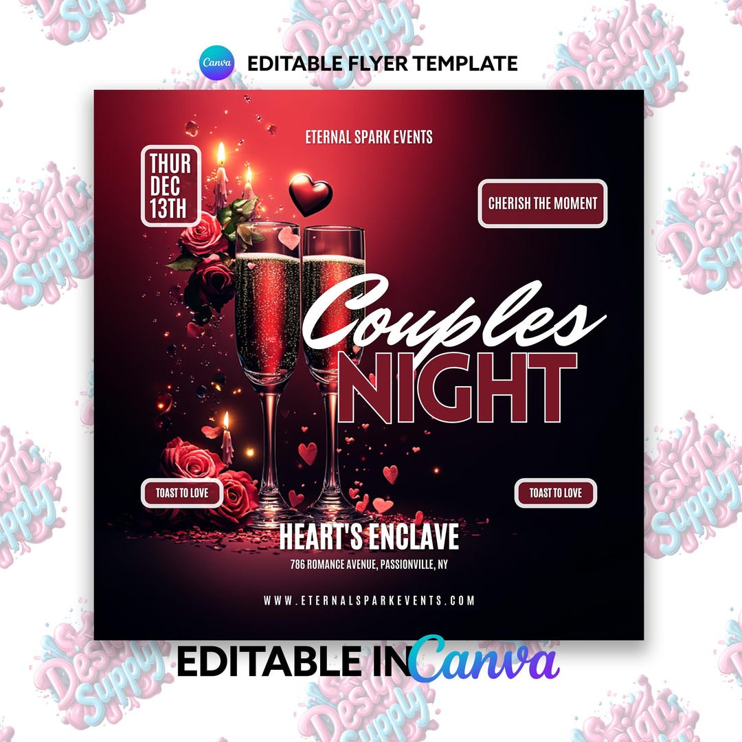 Couples Night Flyer Template: Editable Champagne Design (canva) - Etsy
