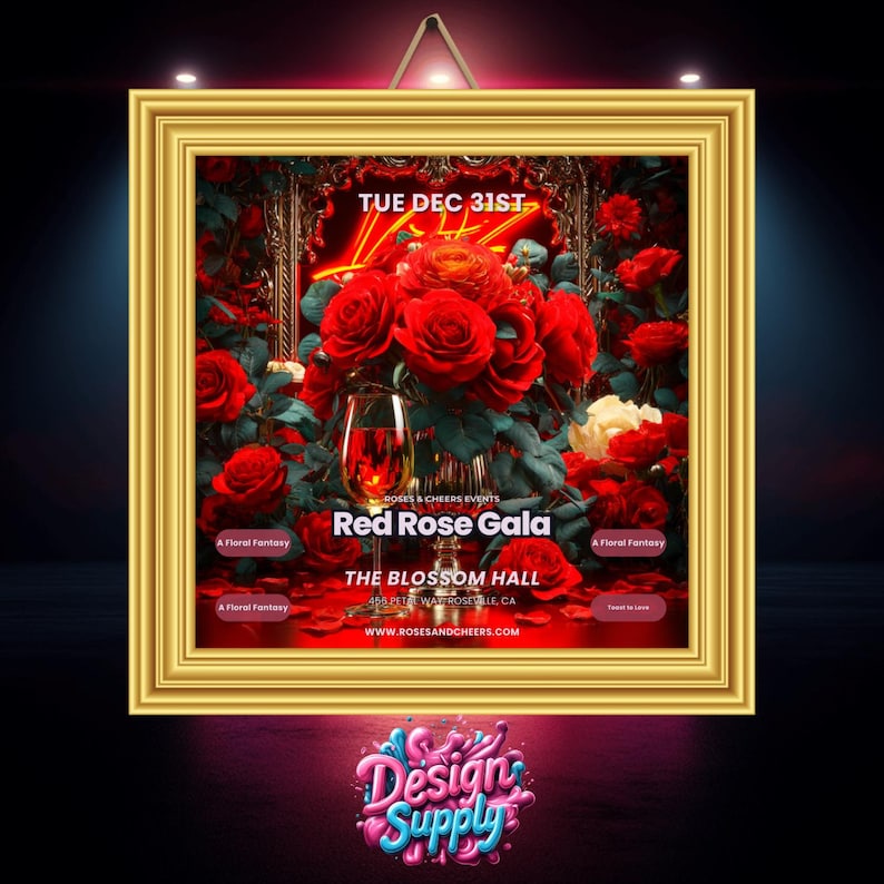 Red Rose Gala Flyer Template: Elegant Floral Canva Invitation (editable ...