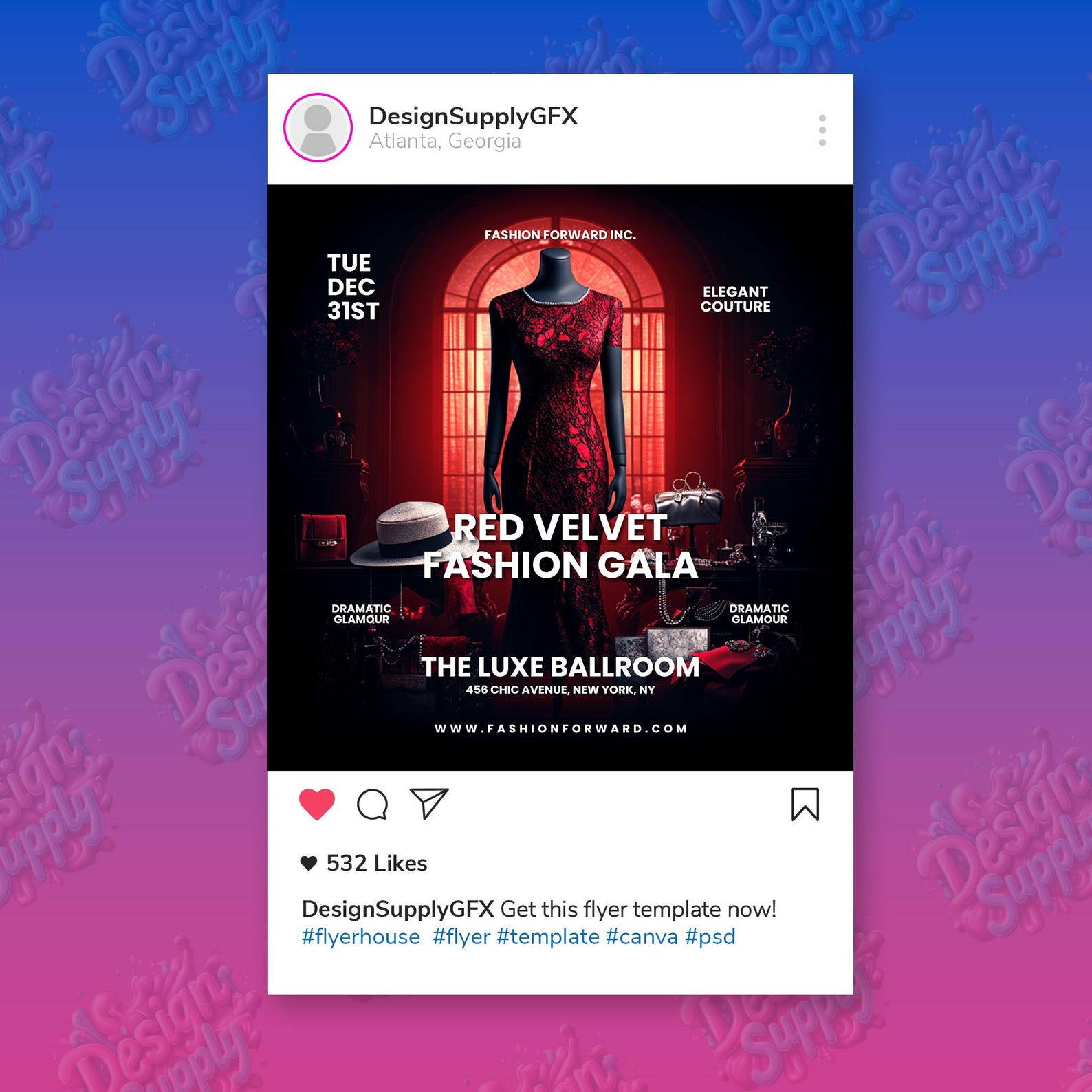Red Velvet Gala Flyer Template | Editable Canva Template for Fashion ...