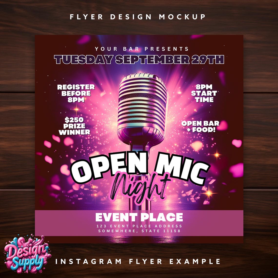 Open Mic Night Flyer Template: Karaoke Event, Social Media Post (canva ...