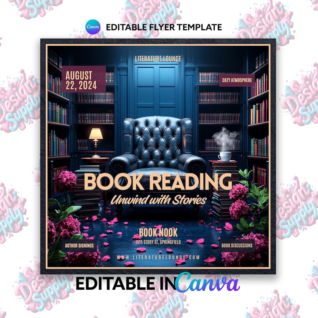 Book Reading Flyer Template: Author Event Invitation (editable Canva ...