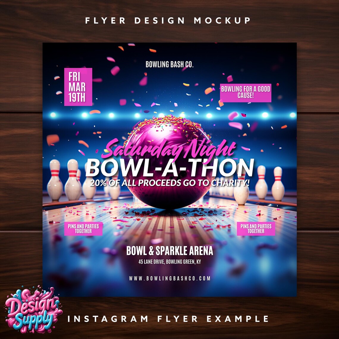Saturday Night Bowling Bowlathon Flyer Template | Editable Canva ...