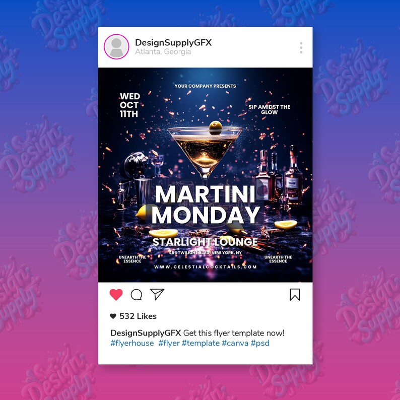 Martini Monday Flyer Template: Editable Cocktail Party Invitation ...