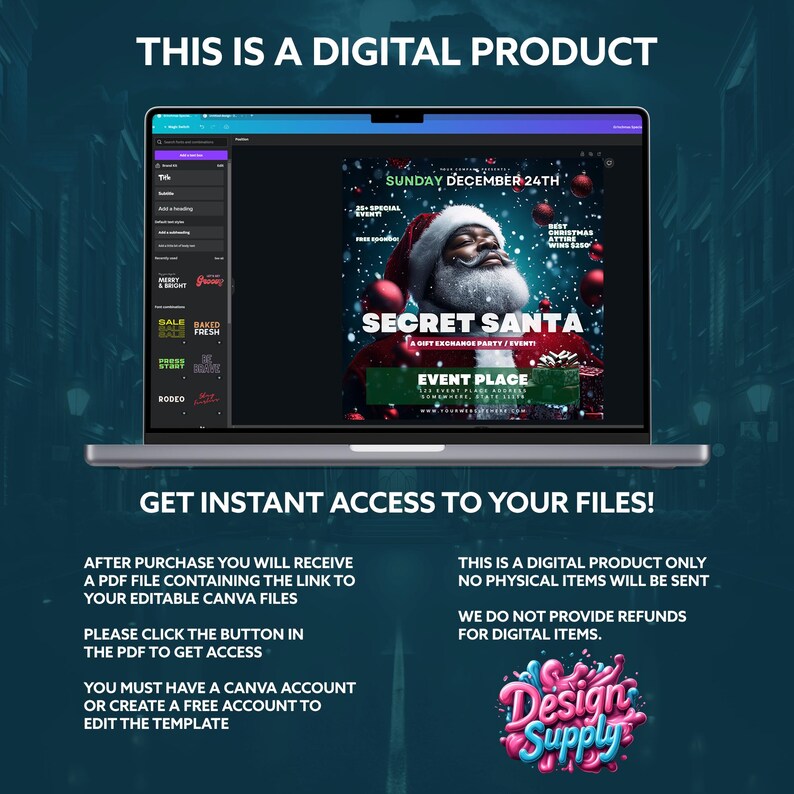 Secret Santa Party Flyer Canva Template | Event Flyer Editable Template ...