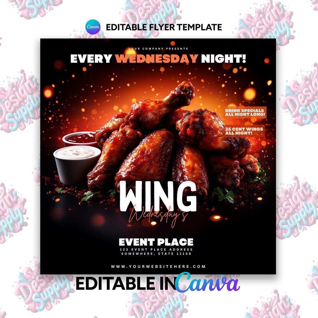 Wing Wednesday Canva Template: Urban Party Flyer - Etsy