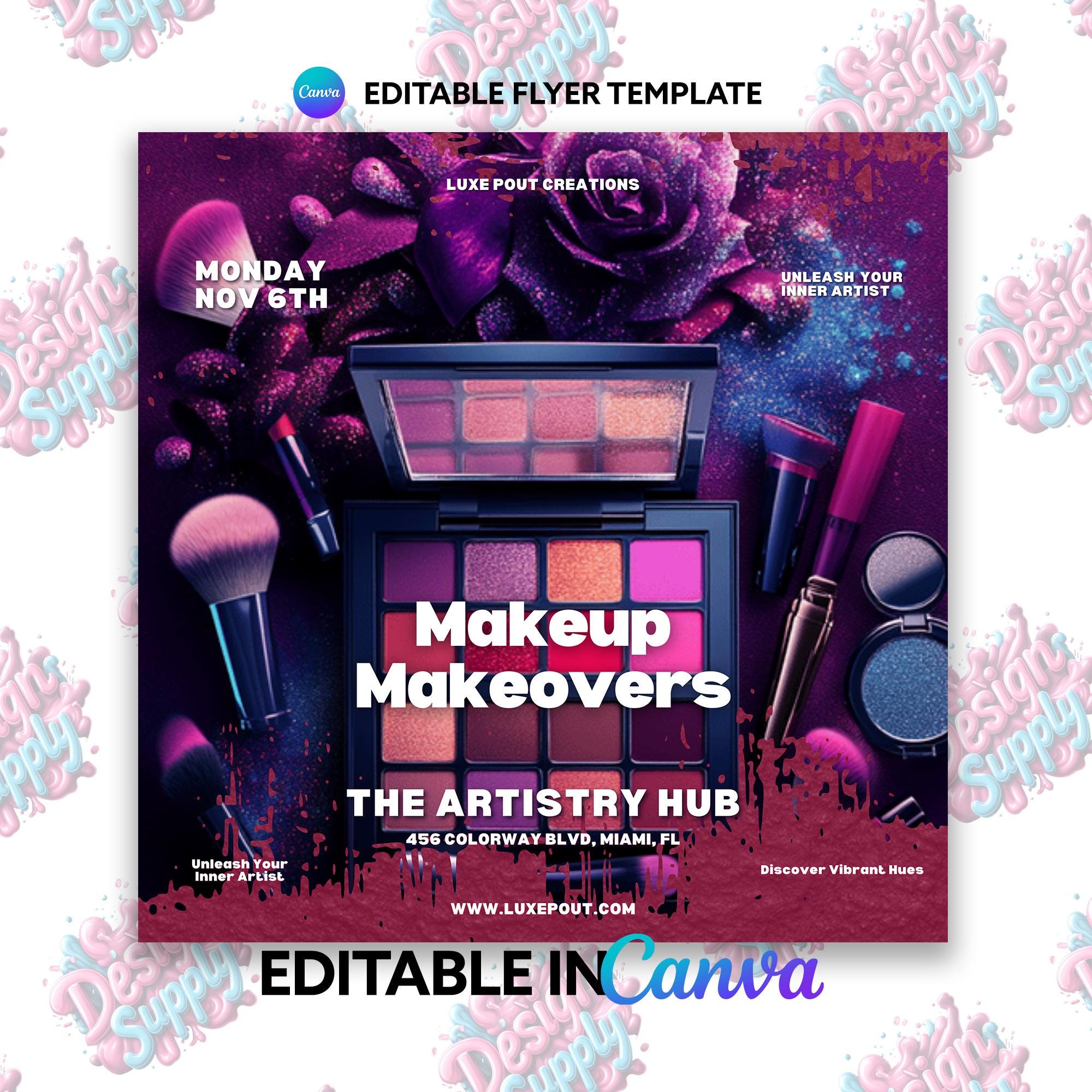 Makeup Artist Flyer Template: Editable Beauty Salon Promotion (canva ...