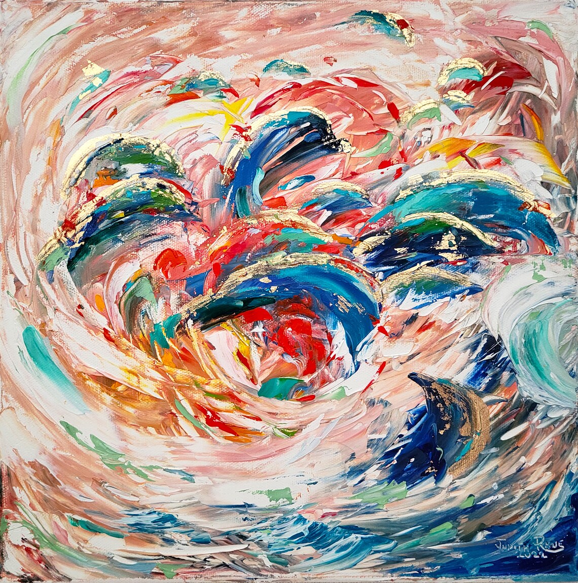 Original Oil Painting Abstract Painting Dolphins Dolphin Painting With ...