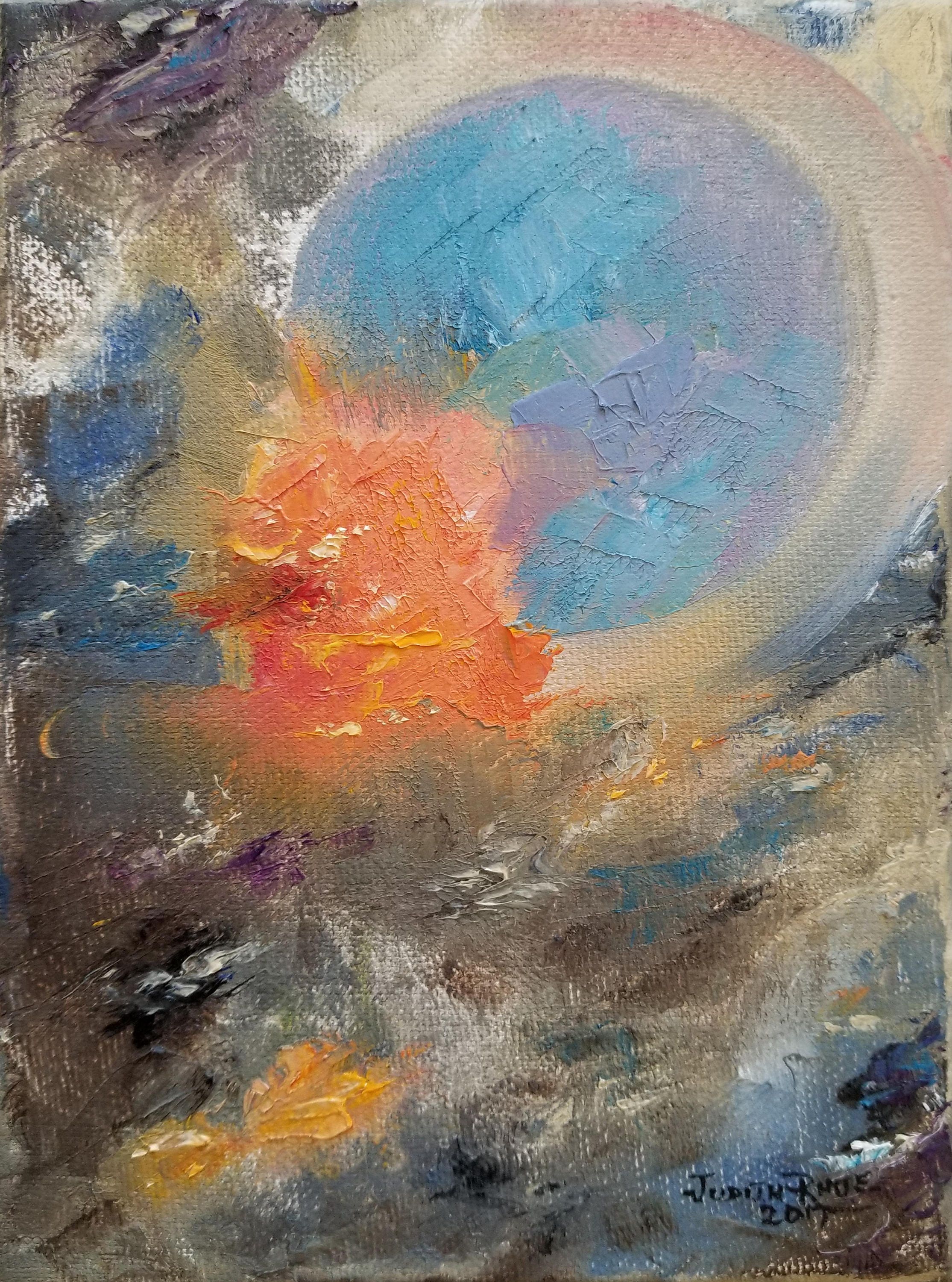 Original Oil Painting Outer Space Galaxy Meteor Earth Planet Cosmos ...