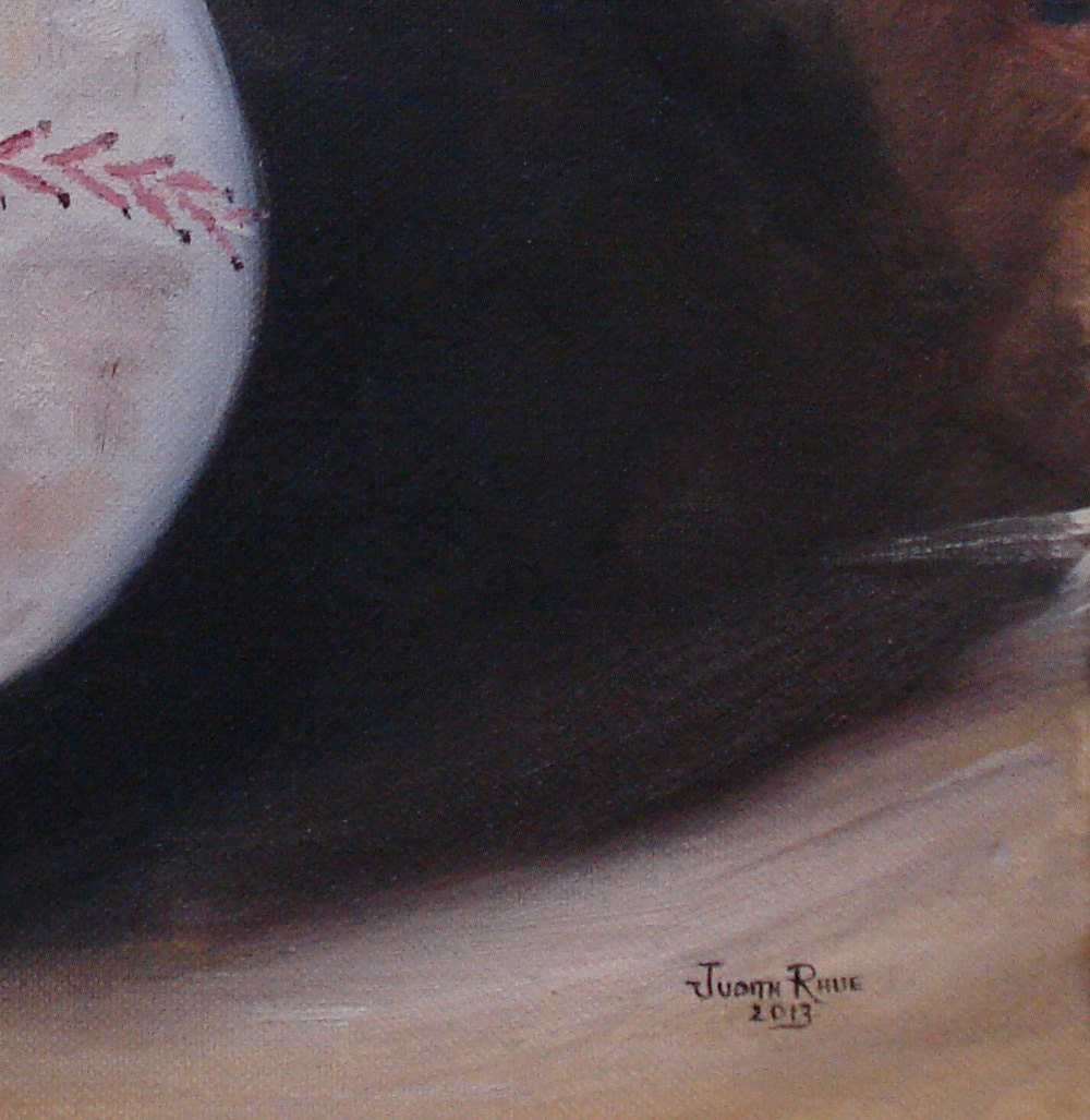 Original Oil Painting Baseball Softball Paintings Glove Sports Still ...